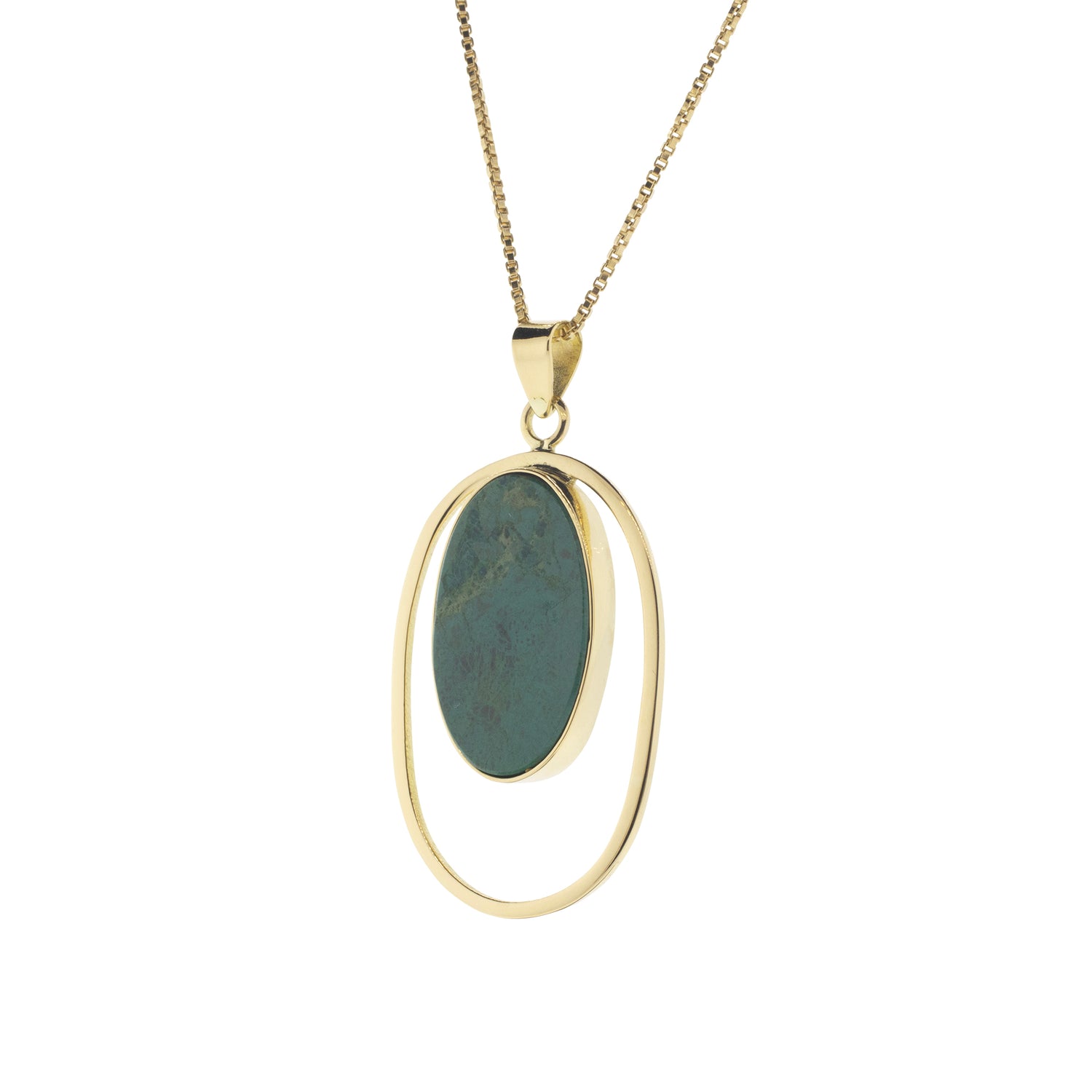18K Yellow Gold Negative Space Turquoise Pendant Necklace