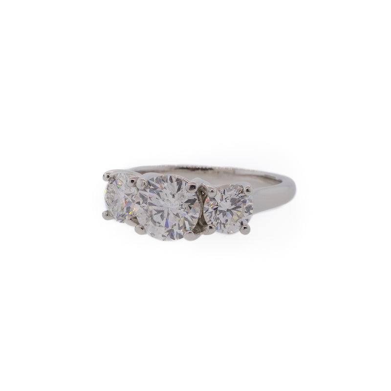 Three-Stone Round Brilliant Diamond & Platinum Engagement Ring